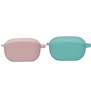 2 Pack DAYJOY Soft Silicone Protective Case Cover Compatible with JBL Vibe 100 TWS Earbuds, Protective Skin Sleeve with Key Chain (Pink+Green)