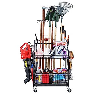 Mythinglogic Garden Tool Organizer for Garage-Yard Tool Racks with Wheels,Garage Organizers and Storage Hold Garden Tools,Yard Tool Holder for Garage/Shed,Garden tool stand