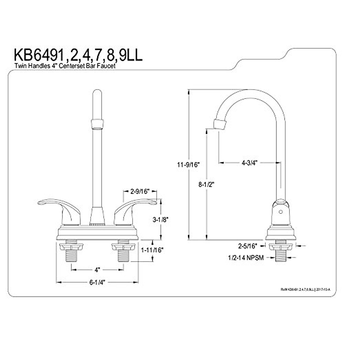 Kingston Brass KB6498LL Legacy 4-Inch Center Bar Faucet, 4-3/4-Inch, Brushed Nickel