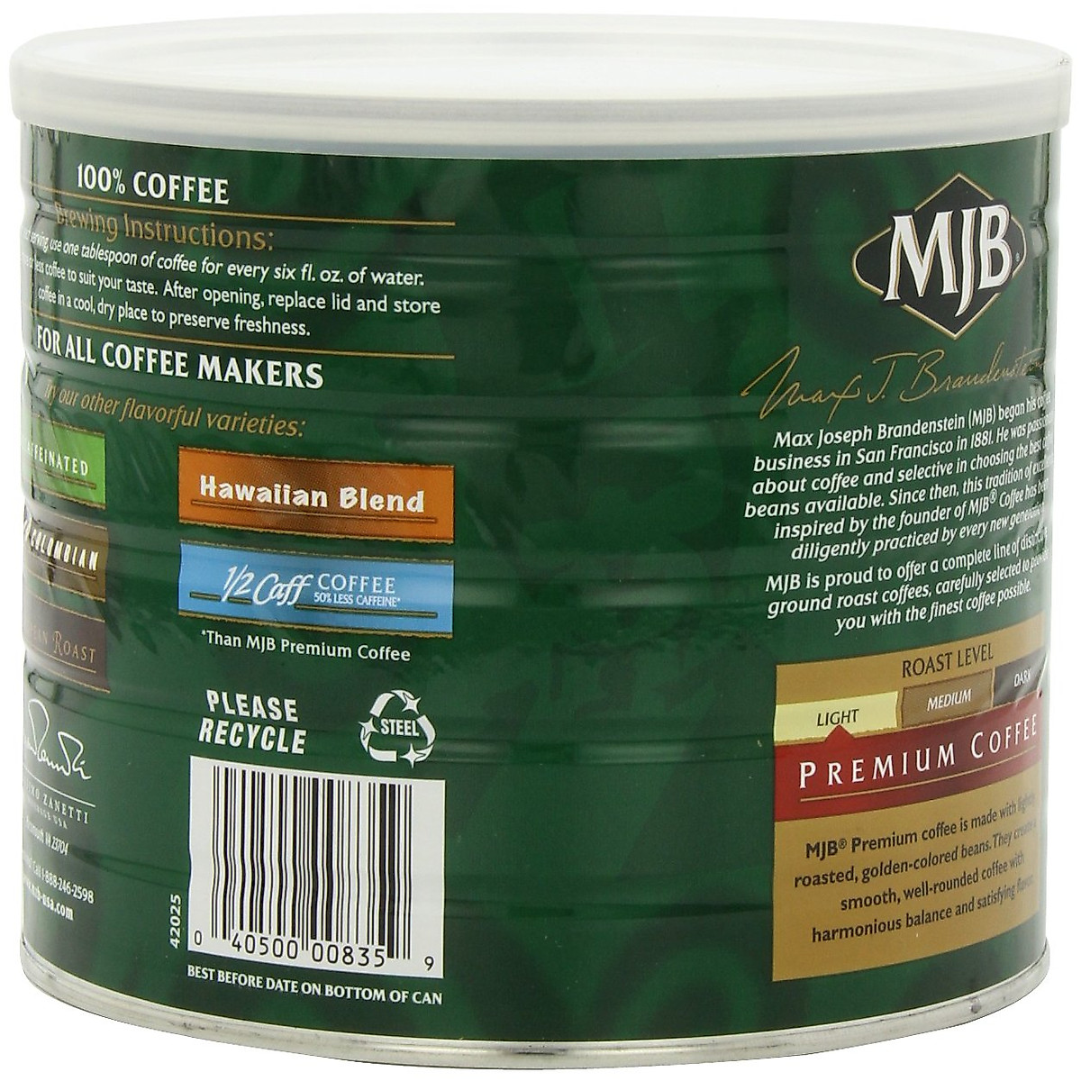 MJB Coffee, Premium Blend Ground Coffee, Light Roast, 26 Ounce