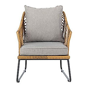 SAFAVIEH Outdoor Collection Jensen Natural Brown Rattan/Grey Seat Cushion 3-Piece Patio Lounge Bistro Set with Table (PAT9008A)