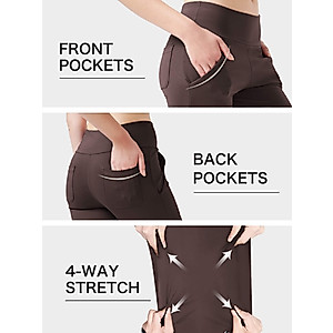 nuveti Women's High Waisted Boot Cut Yoga Pants 4 Pockets Workout Pants Tummy Control Women Bootleg Work Pants Dress Pants (Brown, Large)