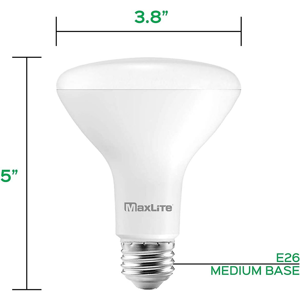 MaxLite LED BR Reflector LAMP 8W BR30 DIM 5000K 4PK, White (8BR30D50/4P/WS)