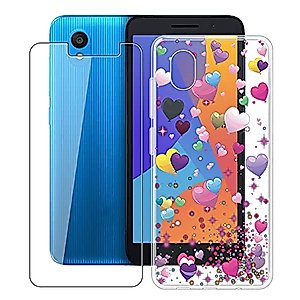 HHUAN Case for Alcatel 1 2021 (5.00 Inch) with Tempered Glass Screen Protector, Clear Soft Silicone Protective Cover Bumper Shockproof Phone Case for Alcatel 1 2021 - YQ29