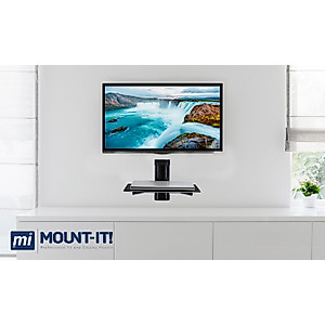 Mount-It! Floating TV Shelf, Wall Mounted Shelf for Receiver, Cable Box, PlayStation, Xbox, DVD Player, Projector and AV Components, 17.6 Lbs Capacity, 1 Shelf, Tinted Tempered Glass Black