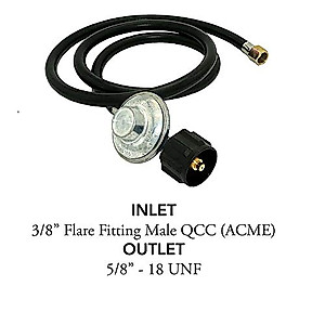2PCS QCC1 Low Pressure Propane Regulator with 5 ft Hose for Most LP Gas Grill, Heater, Turkey Fryer, Burner, Cooker, Fire Pit etc
