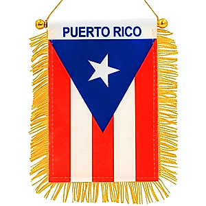 Puerto Rico Country Flag Mini Fringed Banner to Hang on Car Window