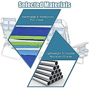 Giantex Beach Chair 2-Pack Sling Camping / Sunbathing Chairs with 5 Adjustable Position, Head Pillow, Storage Bag, Towel Bar, Cup Holders, Folding Fishing Backpack Lawn Chairs