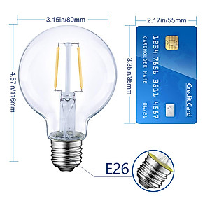 Dimmable LED Edison Light Bulb, G25 (G80) Globe Shape, Clear Glass, 40 Watt Equivalent, 2700K Soft White, Christmas Light, E26 Standard Base, UL Listed, 6-Pack