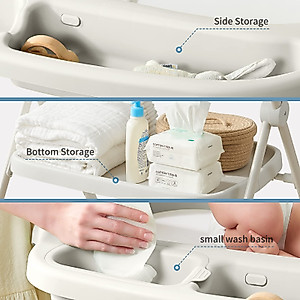 cosola Baby Changing Table with Wheels, Foldable Adjustable Height Diaper Changing Tables with Changing Pad & Storage Rack Diaper Station for Newborn Baby and Infant, Light Grey