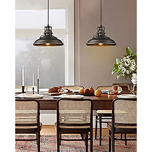 FEMILA Industrial Pendant Lights Fixture,2 Lights Farmhouse Hanging Lights for Kitchen Island,12 inch Oil Rubbed Bronze Finish,4FY15-MP-2PK ORB