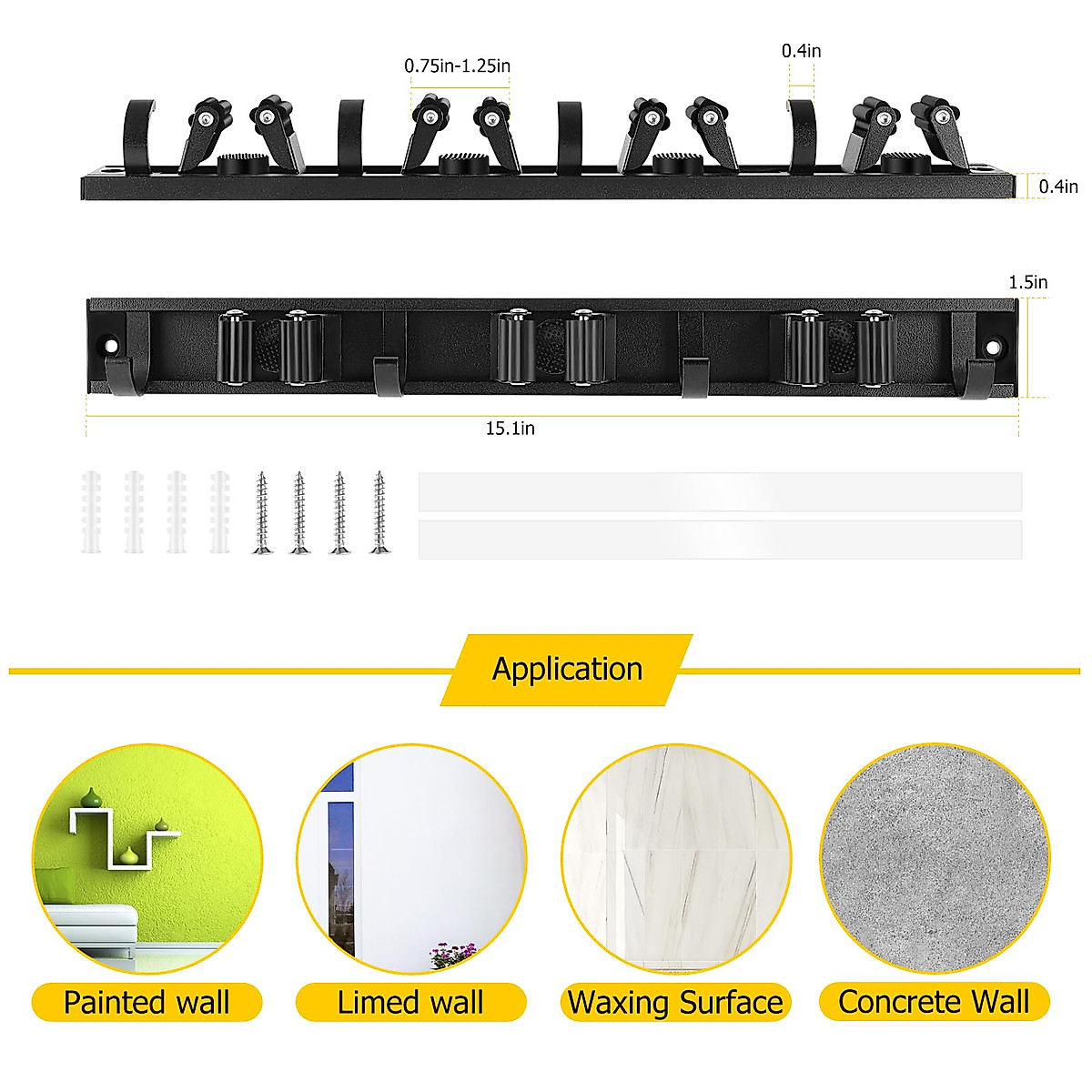 SLIIMU 30'' Broom and Mop Holder Wall Mount with Movable Sliding 7 Racks 8 Hooks, Storage Organizer Wall Hanger, Cleaning Tool Hanging Grippers for Kitchen Bathroom Garden Garage Laundry Home Closet