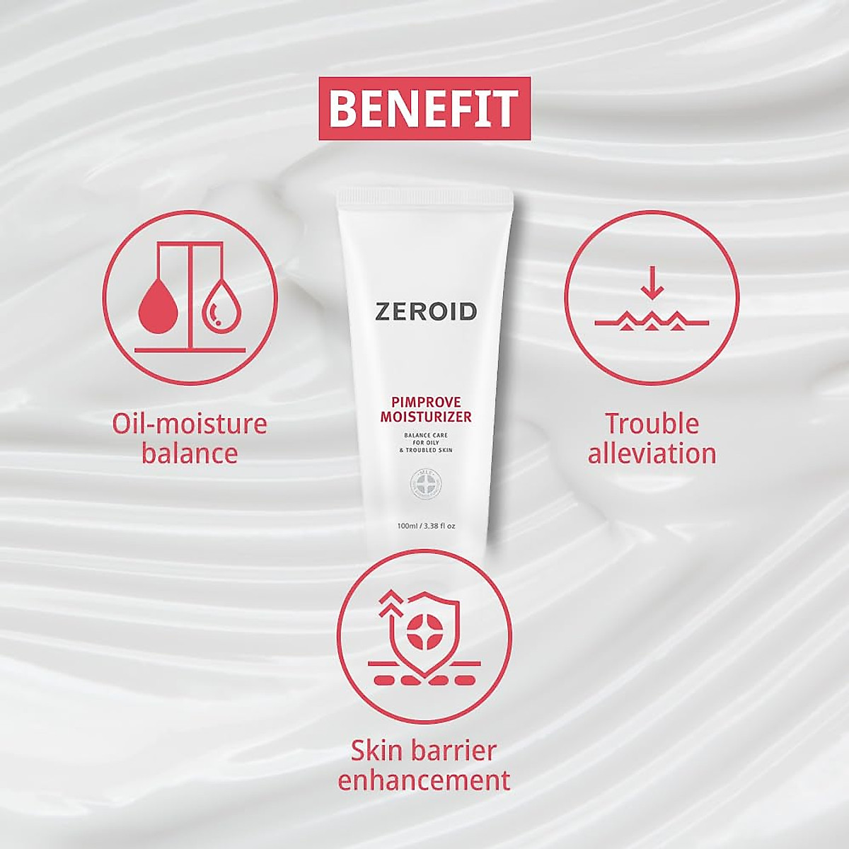 ZEROID Pimprove Moisturizer Korean Dermocosmetic | Hyaluronic Acid | Skin Barrier | 100ml (3.38 fl oz.)