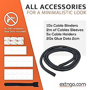 EXTNGO - Under Desk Cable Management Tray [2 Pieces] - Carbon Steel Desk Wire Organizer [16x4x4 in] - No Drilling Wire Management Under Desk with Glue Dots - Elegant Underdesk Tray
