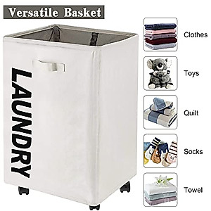 ARyee 22" Pro Rolling Laundry Basket, Large Laundry Hamper with Wheels, Foldable Dirty Clothes Hamper Mesh Cover Laundry Storage Cart with Handle, for Bedroom Bathroom Dorm Room (white)