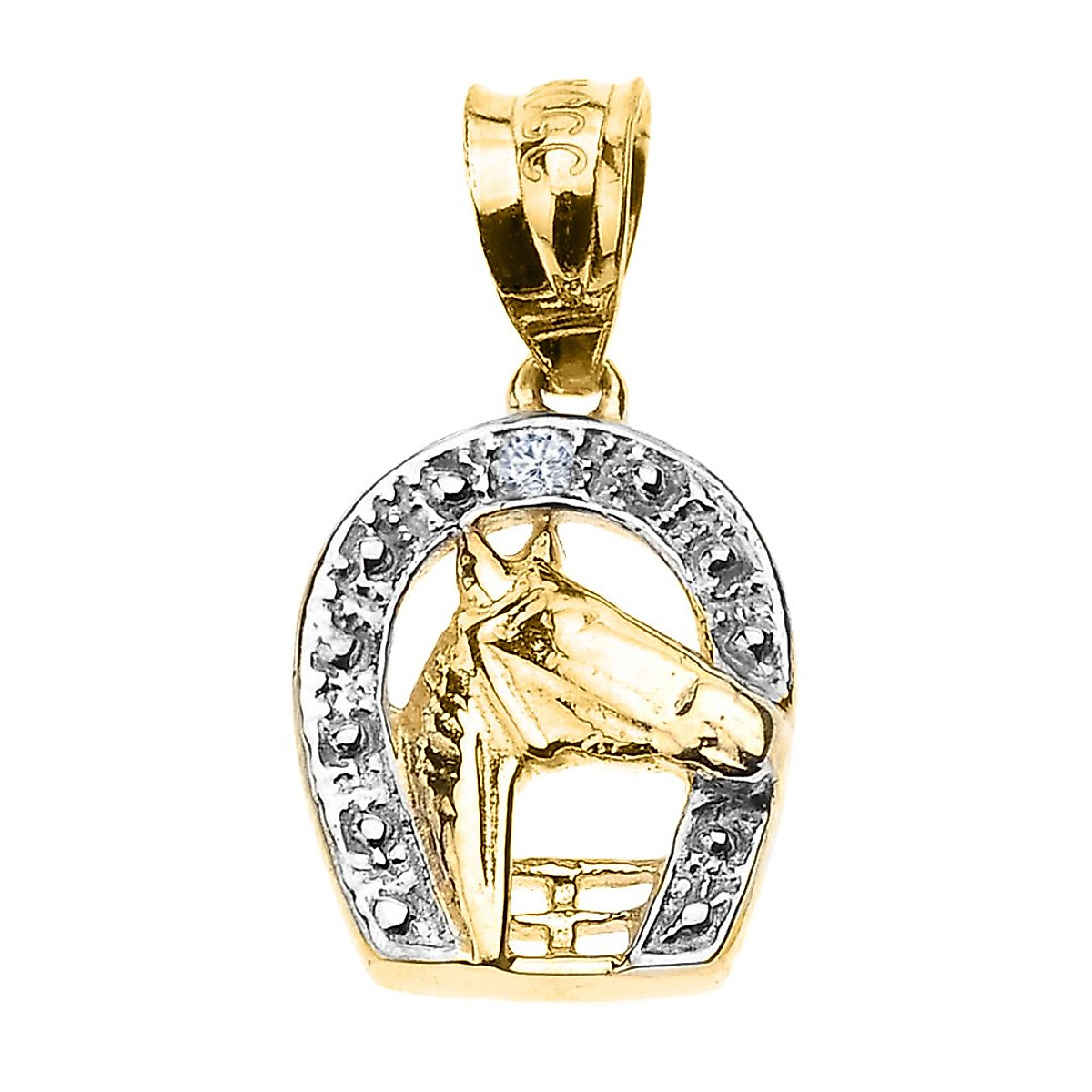 10k Yellow Gold Lucky Diamond Horseshoe with Horse Head Pendant