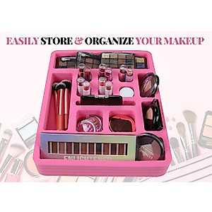 Polar Whale Makeup Pink Drawer Organizer Tray Washable Waterproof Durable Foam Insert for Home Bathroom Bedroom Office 11.5 x 14.5 Inches 14 Compartments for Lipstick Eyeliner Cosmetics and More