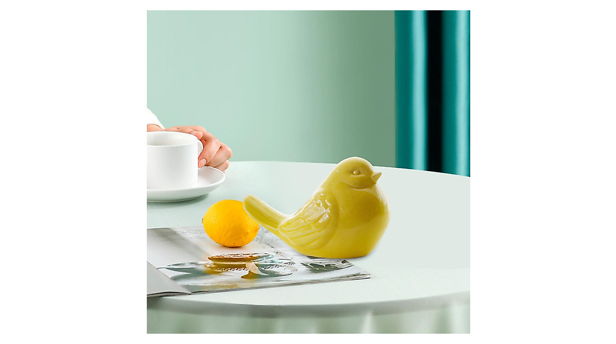JoyMerit Yellow Ceramic Bird Figurine - Elegant Garden & Home Decor