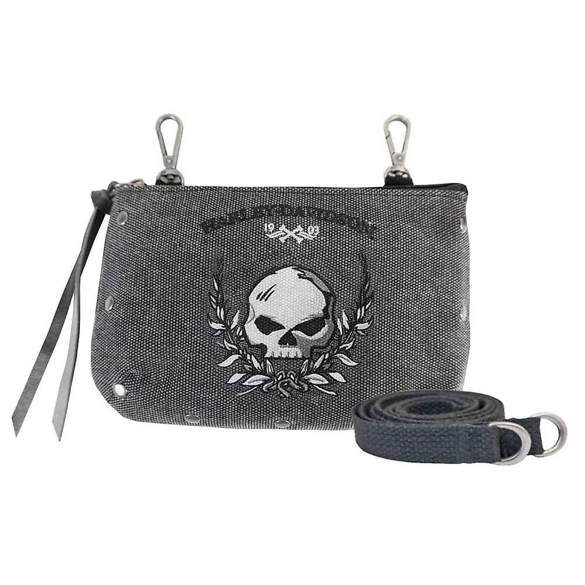 Harley-Davidson Women's Skull Distressed Denim Hip Bag w/Strap WDD5350-BLACK