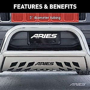 ARIES 35-3012 3-Inch Polished Stainless Steel Bull Bar, No-Drill, Select Ford F-250, F-350, F-450, F-550 Super Duty