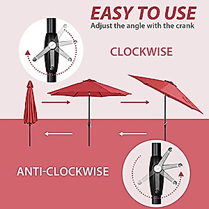 Tempera 9' Outdoor Market Patio Table Umbrella with Auto Tilt and Crank,Large Sun Umbrella with Sturdy Pole&Fade resistant canopy,Easy to set,Rust Red