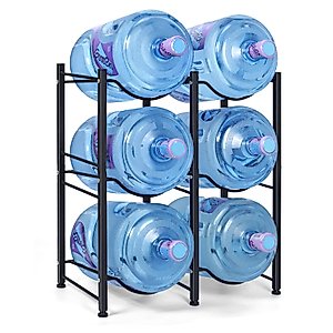 Nandae Water Cooler Jug Rack, 3-Tier Heavy Duty Water Bottle Holder Storage Rack 5 Gallon Water Jug Holder for 6 Bottle, Black