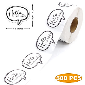 Muminglong 1.5 Inch Hello I Have Arrived Sticker,Mail Sticker,Thank You Sticker, Small Business, Handmade Sticker,Packaging Sticker, 500 PCS
