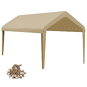GOTRUTH 10x20 Canopy Replacement Cover, Carport Replacement Canopy Top Cover for 10' x 20' Frame, 800D Heavy Duty Waterproof & UV Protected Car Canopy with Ball Bungees (Frame is not Included) (Beige)