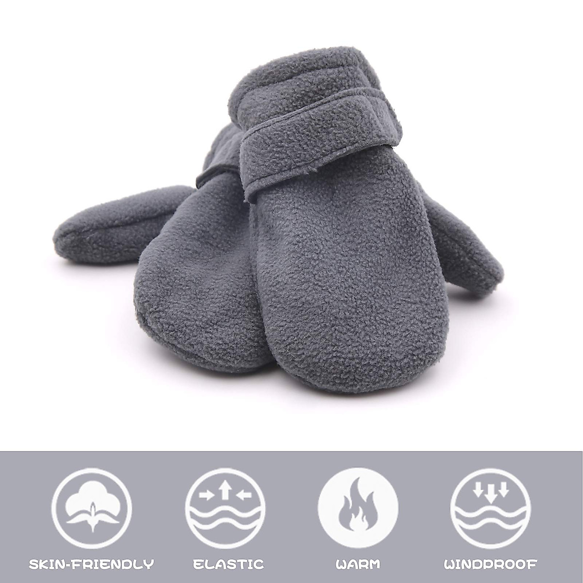 Toddler Infant Winter Mittens Lined with Fleece Easy-on Baby Boy Girls Warm Gloves Outdoor (B-Grey&Navy, M (1-2 Years))