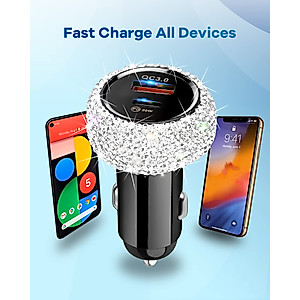 Bling iPhone Fast Car Charger, 20W USB C Car Charger [Apple MFi Certified] PD + QC Dual Port Fast Charging Adapter with 3.2FT Type-C to Lightning Cable for iPhone 14 13 12 Pro Max