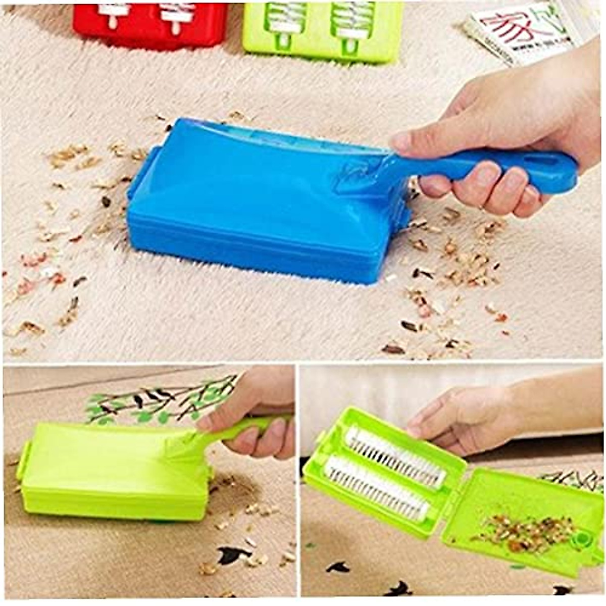 Pinicecore Carpet Table Brush Plastic Double Brush Handheld Sweeper Crumb Dirt Cleaner Roller Tool Home Cleaning Brushes Random Color