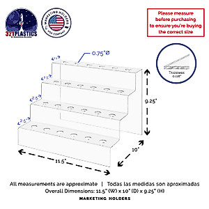 Marketing Holders Wine Bottle Topper Liquor Pourer Display Stand Multi Level 24 Slot Rack with .75 Inch Wide Holes Clear Acrylic Riser 11.5" Wide by 10" Deep Retail Countertop Showcase