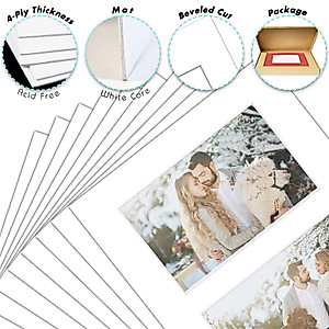 8x10 White Mat for (2) 4X6 Pictures - Pack of 10 - White Core Bevel Cut Acid-Free Mat Boards for Artworks, Prints, Photographs - Great for Weddings, Engagements, Graduations - Signature Friendly