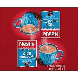 Nestle Hot Chocolate Packets, Hot Cocoa Mix, No Sugar Added and Fat Free, 30 Count (0.28 ounce Each)