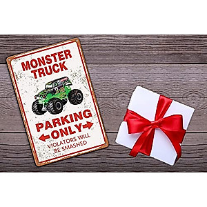 Monster Truck Parking Only Sign Boy's Room Decor Bedroom Accessories Birthday Party Decorations 12 x 8 Inch (957)