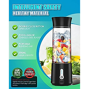 Portable Blender for Smoothies and Shakes, USB Rechargeable Personal Blender with 6 Stainless Steel Blades, 17 Oz Mini Blender with BPA-Free, Handheld Personal Size Blender for Home/Travel/Outdoor/Gym
