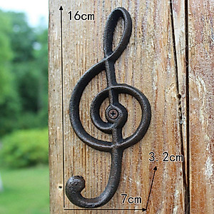 Hdtyyln Music Note Wall Hooks, 2 Pack Retro Cast Iron Note Hook Kitchen Hook Wall Hanging Wall Hanging Clothes and Caps Hook 6.3"X2.75" (Note)