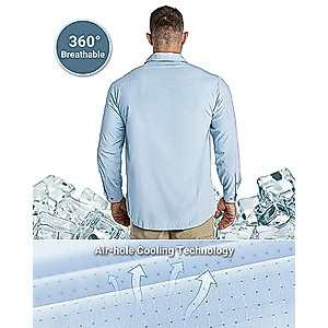 Outdoor Ventures Men's UPF 50+ UV Sun Protection Shirt, Long Sleeve Hiking Fishing Shirt Cooling Quick Dry for Safari Travel Light Blue