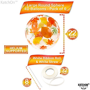 KatchOn, Large Fall Leaf Balloons - 27 Inch, Pack of 6 | Big Transparent Fall Balloons - 22 Inch, Pack of 6 | Fall Balloons for Thanksgiving Decorations | Thanksgiving Balloons for Fall Decorations