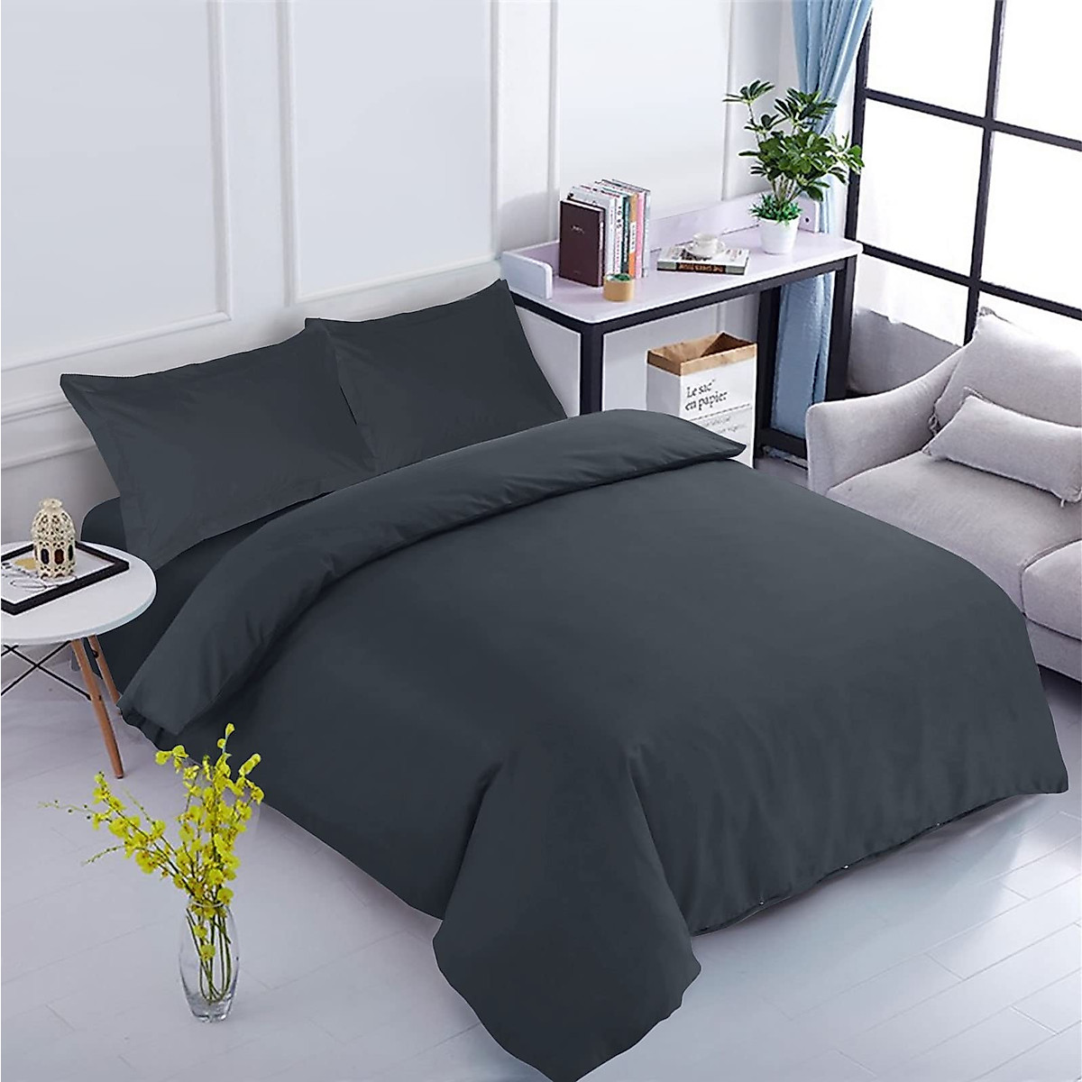 MOONLIGHT20015 Grey Duvet Cover Full - Soft 3 Piece Quilt Cover Brushed Microfiber Bedding Duvet Covers with Button Closure, 1 Full Size Duvet Cover 80x90 inches and 2 Pillow Shams