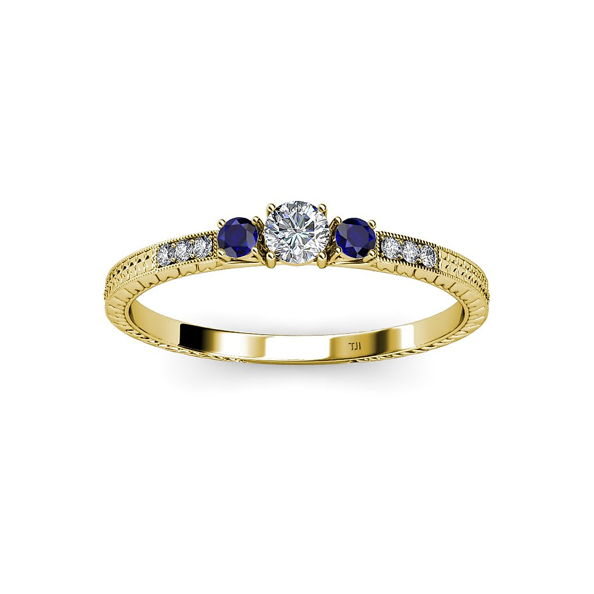 TriJewels Diamond & Blue Sapphire Women Three Stone Engagement Ring 0.42 ctw 14K Yellow Gold-4.5