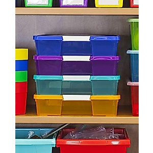 Storex Classroom Student Project Box, 15.25 x 13.25 x 3.25 inches , Assorted Tints, 5-Pack (63202U05C), standard sized