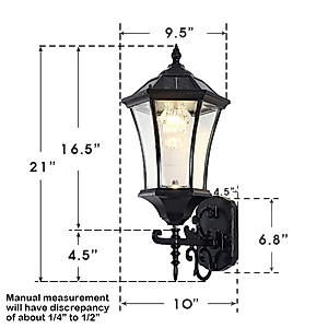 DENGMALL Solar Wall Lantern Outdoor, Wireless Dusk to Dawn Solar Wall Mount Light, 21 Inch Inch Large, LED Wall Sconce Fixture with Clear Glass and Aluminum Housing, Weatherproof