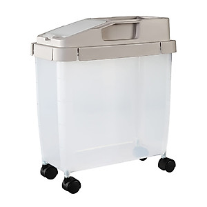 Large Capacity Food Storage Containers with 1 Measuring Cup and 4 Wheels, 20Lb Rice Container, Airtight Dry Storage Bins With Lids for Rice, Cereal, Flour, BPA Free Plastic Sealed Holder Bin Dispenser