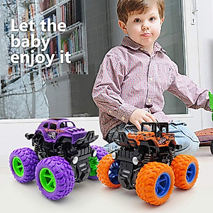 WOCY 2 Pack Monster Trucks Toys for Boys,Pull Back Cars,Friction Powered Toys Cars for Toddlers as Gifts for 3-12 Years Old Boys & Girls (Purple and Orange)