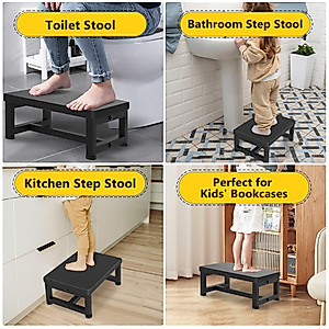 Step Stools for Adults Kids, Sturdy Wooden Stepping Stools with 450LB Capacity, Anti-Slip Bed Steps Stool for High Beds, Foot Stool One Step Stool for Kitchen Bathroom Bedroom, Black