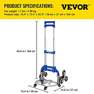 VEVOR Stair Climbing Cart, 15.4" x 10.6" Folding Hand Truck, 176 LBS Weight Capacity Aluminum Alloy Hand Cart with 10 Crystal Castors Suitable for Carry Luggage, Shopping Groceries, Transport Goods
