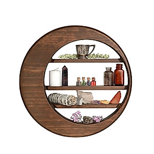 Hijnx Moon Premium Round Wall Shelf for Crystals Display - Essentials Storage Shelf - Solid Wood Craftsmanship Wall Art - Crescent Moon Shelf - Beautiful & Decorative for Your Beloved Ones., Brown