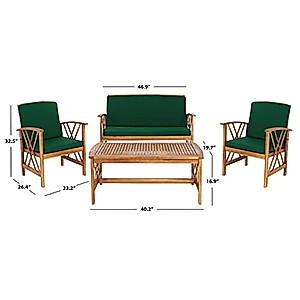 SAFAVIEH Outdoor Collection Fontana Natural/ Green Cushions 4-Piece Conversation Patio Set