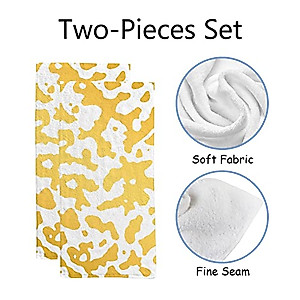 Hand Bath Towels 2 Pack Golden Fluid Pattern Absorbent Face Fingertip Towels for Bathroom Kitchen Gym Spa Soft Hair Drying Cloth Quick Dry, 30 x 15 Inch